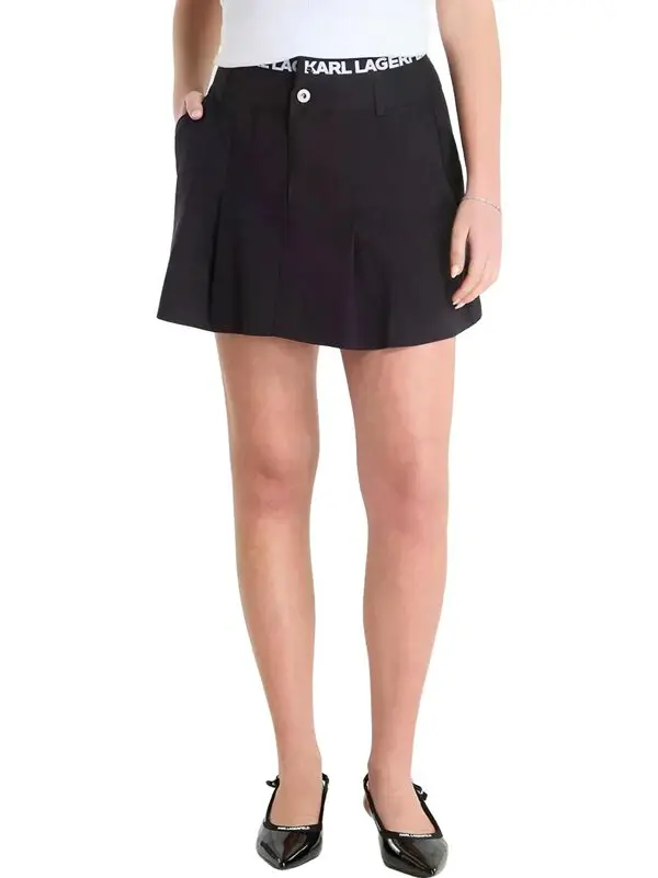 Karl Lagerfeld Logo Waistband Pleated Skirt - Black