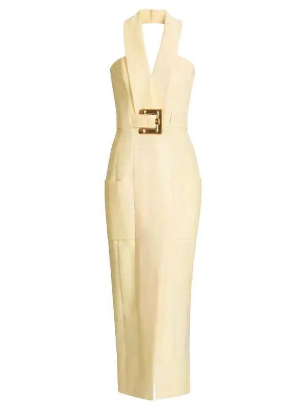 Balmain Long Dress With Belt - Yellow