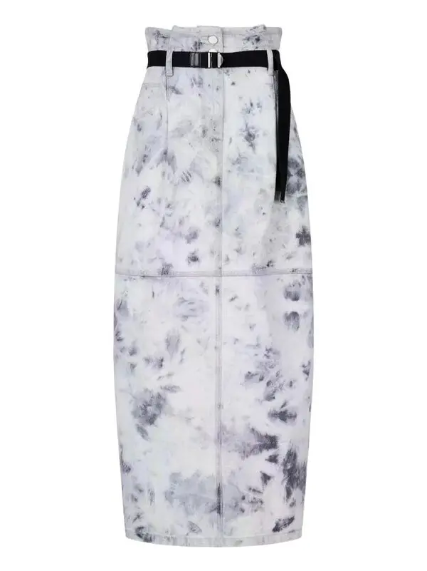 STUDIO TOMBOY Belted Ice-wash Denim Skirt - White