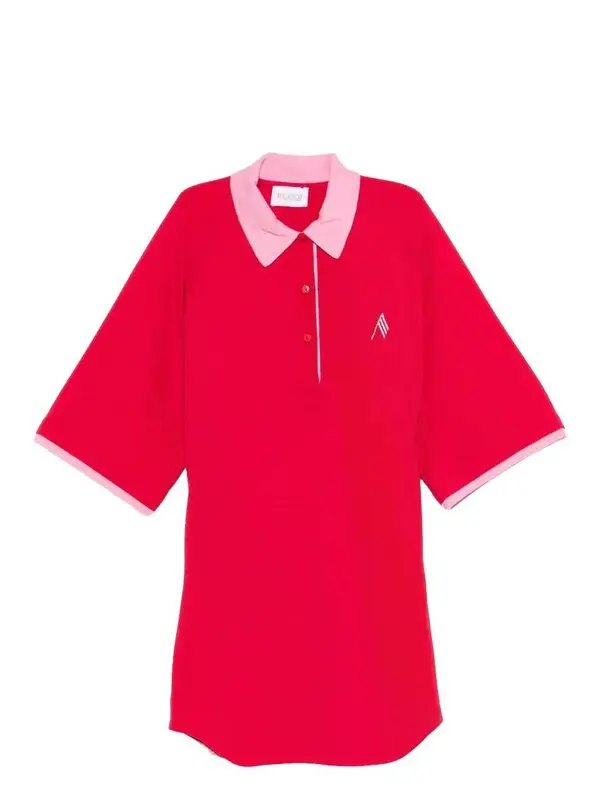 Attico Contrast-collar Mini Dress With Embroidered Logo - Red