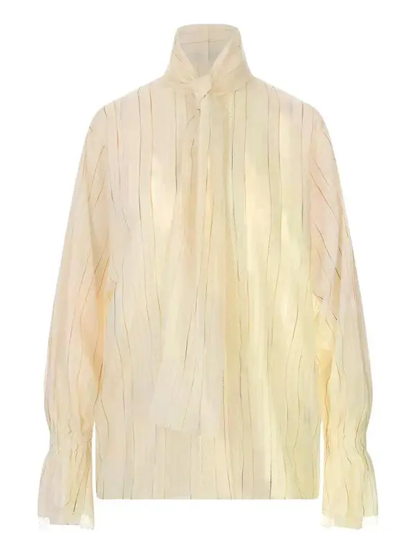 Fabiana Filippi Pussy-bow Lace-trim Blouse - Neutrals