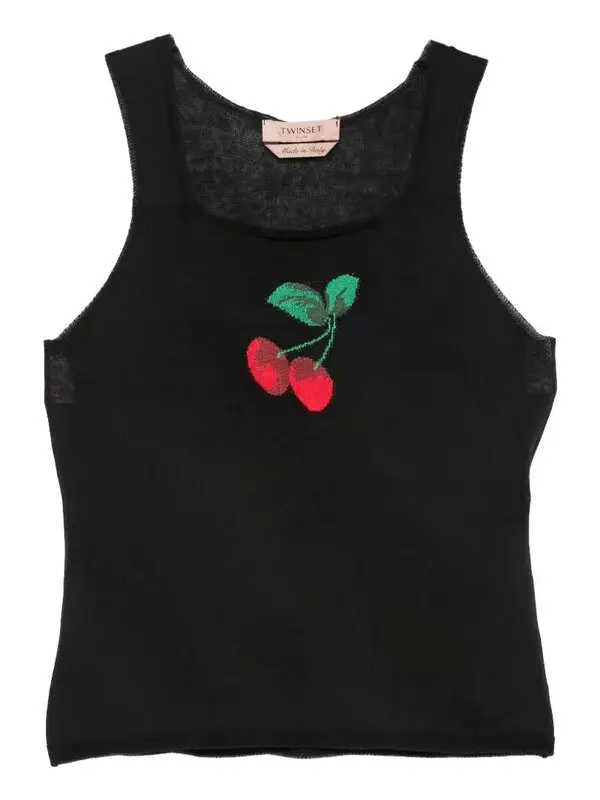 TWINSET Cherry-intarsia Top - Black