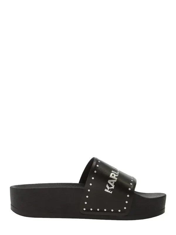 Karl Lagerfeld Studded Logo-print Slides - Black