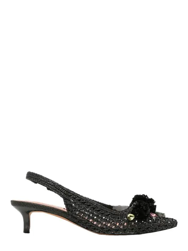 BIBI LOU Acer Embellished Crochet Slingback Pumps - Black