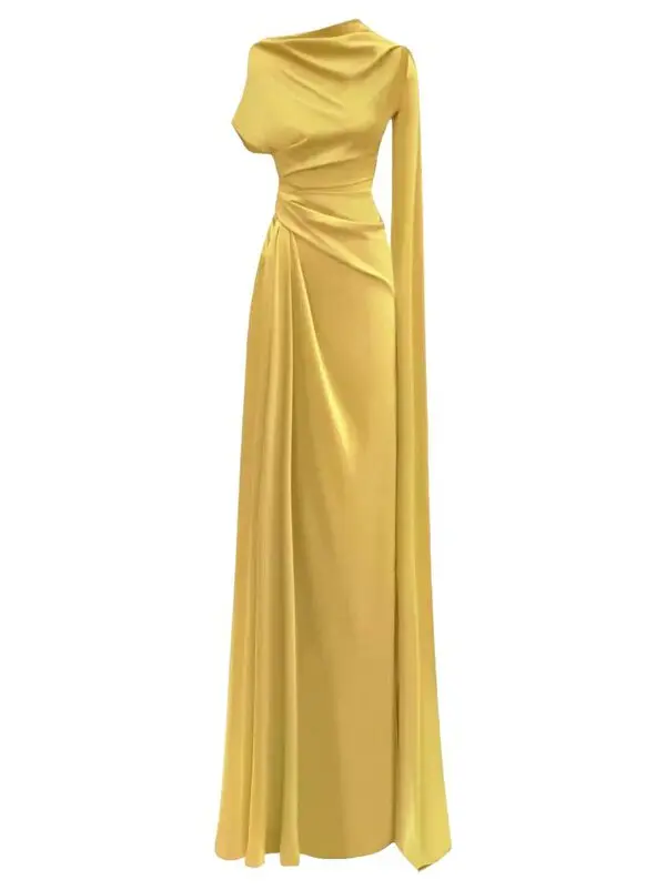 GEMY MAALOUF Asymmetrical-neckline Draped Dress - Yellow