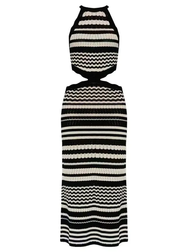 AKEP Stripe-knit Cutout Dress - Black