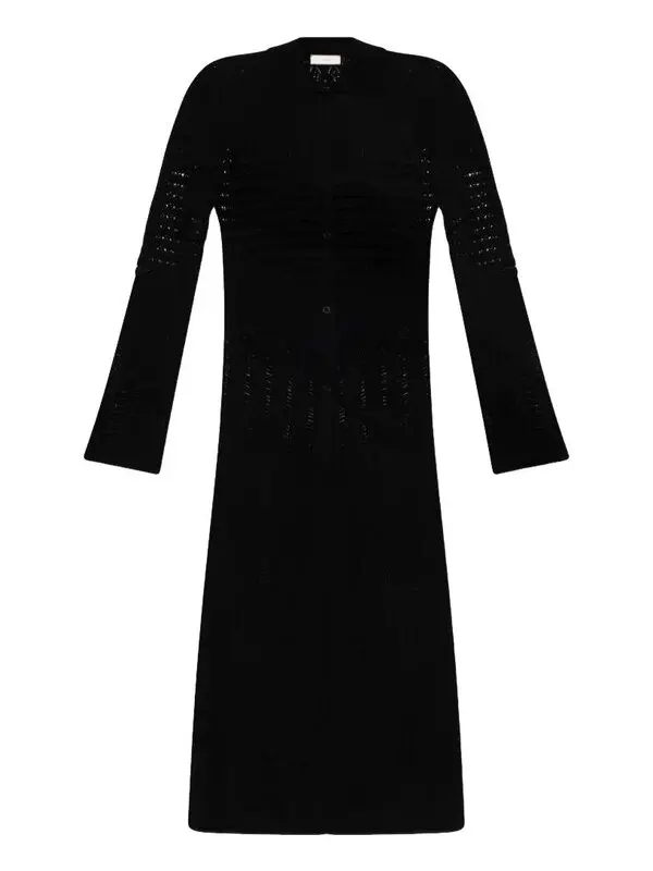 AKEP Pointelle-knit Long-sleeve Cardigan - Black