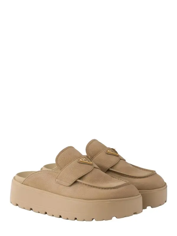 Prada Nubuck Flatform Mules - Desert Beige