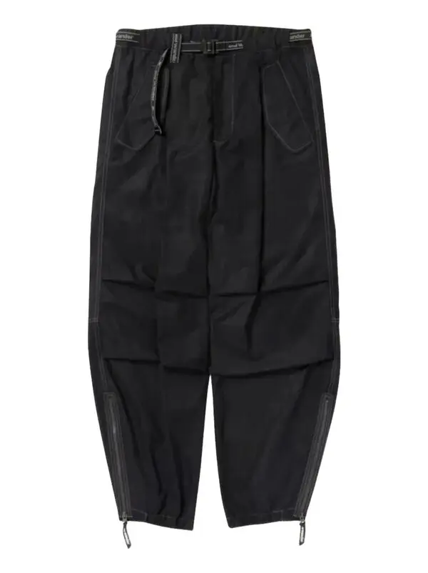 AND WANDER Contrast-stitch Belted Trousers - Black