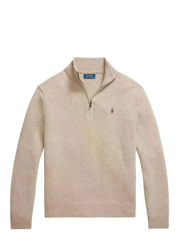 Polo Ralph Lauren Quarter-zip Embroidered-logo Sweater - Neutrals