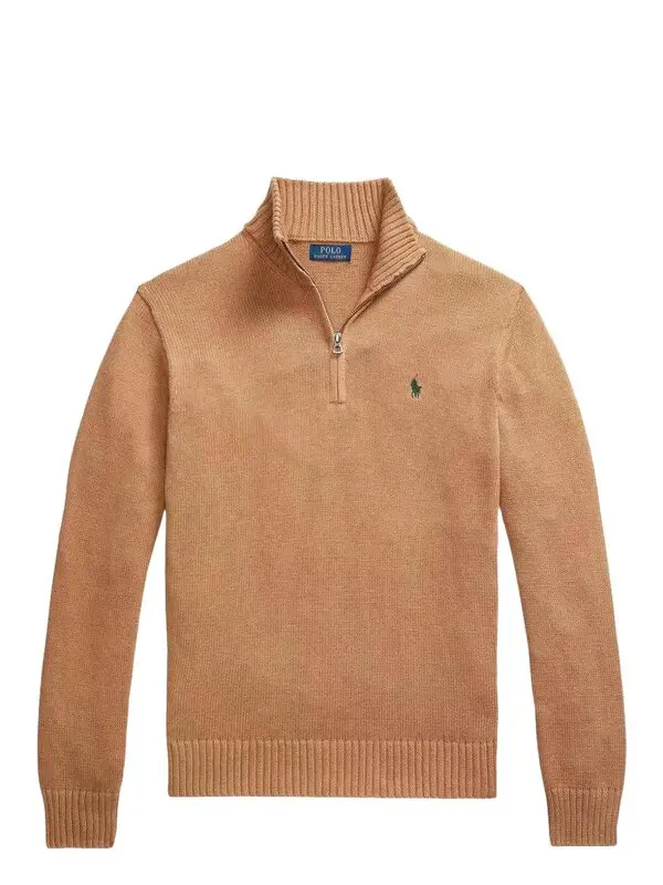 Polo Ralph Lauren Embroidered-logo Quarter Zip Sweater - Neutrals