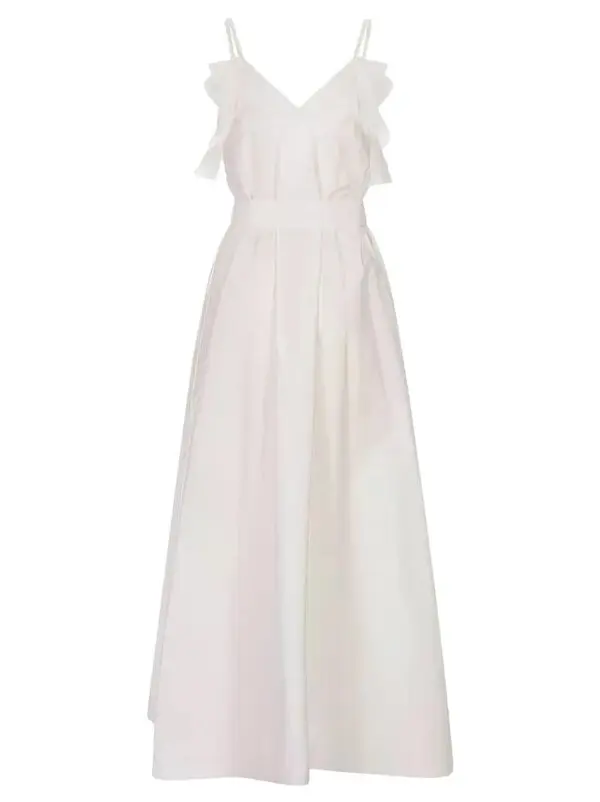 P.a.r.o.s.h Ruffled-trim Belted Maxi Dress - White