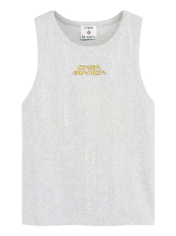 Casablanca Ribbed-knit Tank Top With Logo - Grey