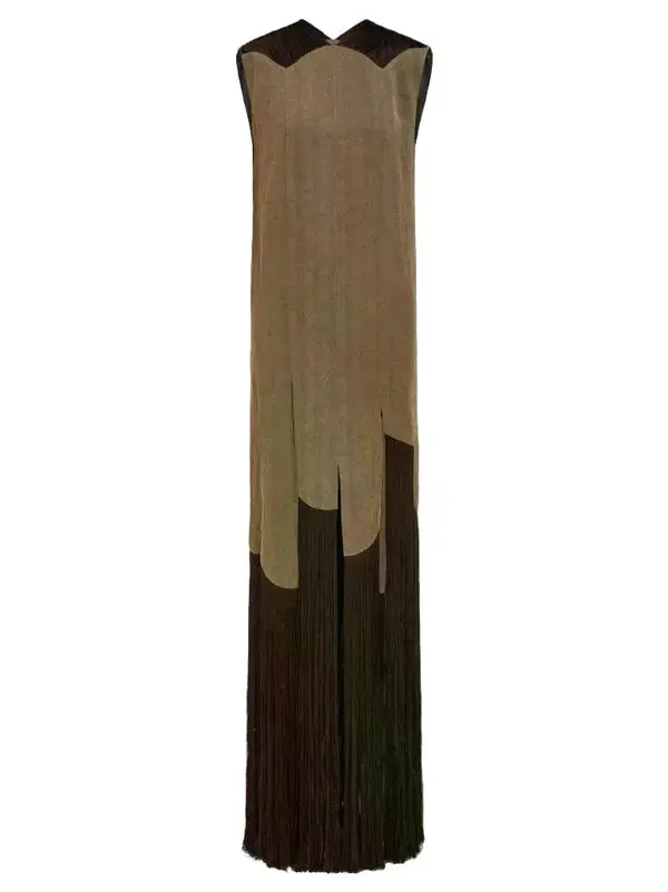 FERRAGAMO Long Dress With Fringe Detail - Neutrals