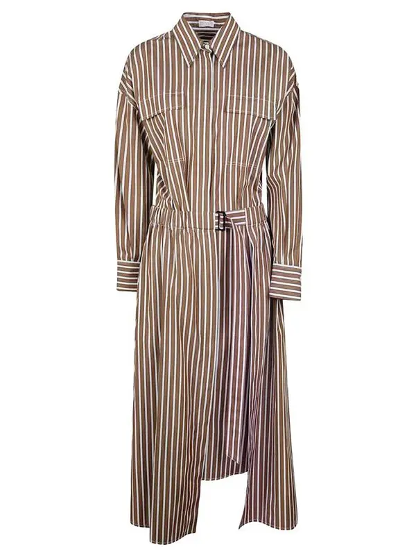Brunello Cucinelli Striped Midi Shirt Dress - Neutrals