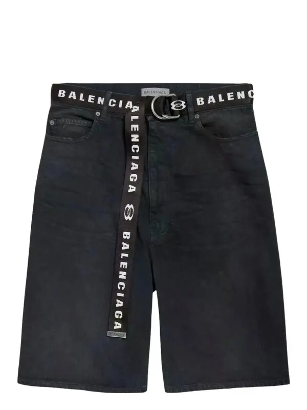 Balenciaga Belted Logo-waistband Denim Shorts - Black