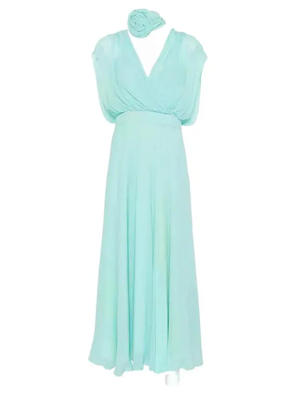 Marella Floral-applique Draped Dress - Blue