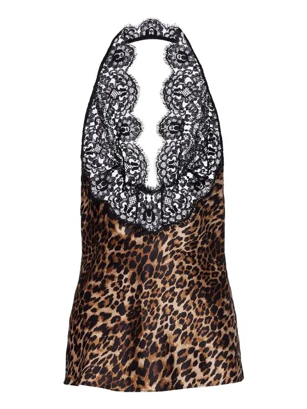 NILI LOTAN Teo Leopard-print Silk Satin Top - Black