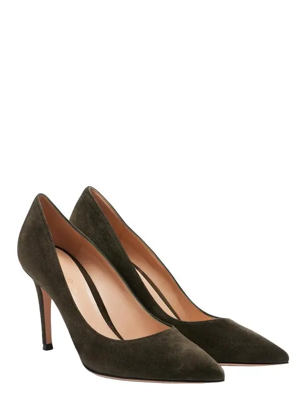 GIANVITO ROSSI Suede Pointed Toe Pumps - Green