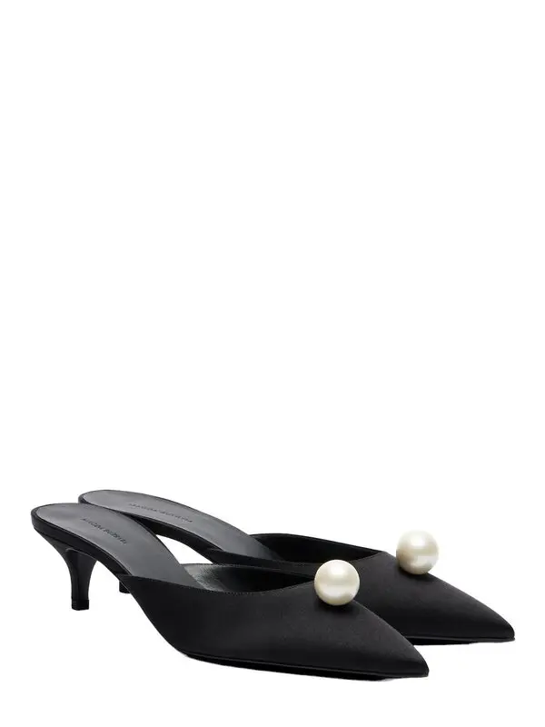 Magda Butrym Faux Pearl Satin Mules - Black