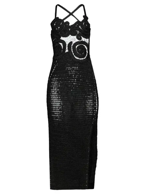 ANDREA ALMEIDA Alana Floral-embroidered Midi Dress - Black