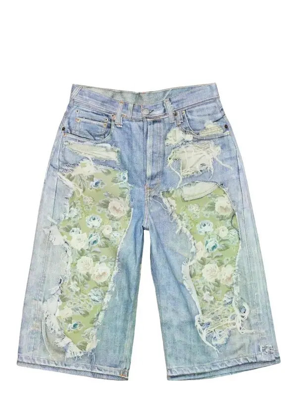 Acne Studios Floral Patchwork Distressed Shorts - Blue