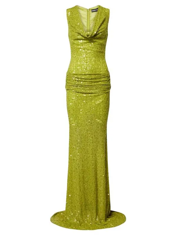 David Koma Sequined Draped Gown - Green