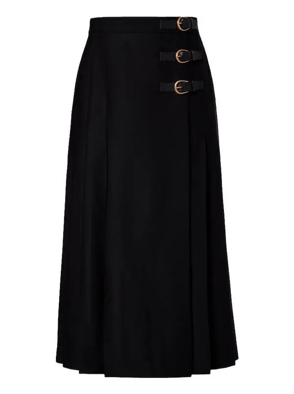 Chloé Pleated Virgin Wool Midi Skirt - Black