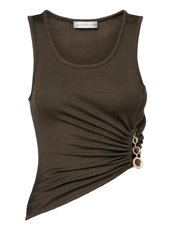 Christopher Esber Droplet Crystal Embellished Ruched Tank Top - Green