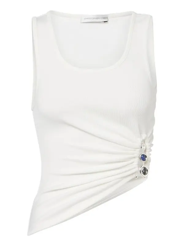Christopher Esber Droplet Crystal Embellished Ruched Tank Top - White