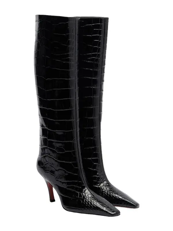 Amina Muaddi Mona Croc-effect Leather Knee-high Boots - Black