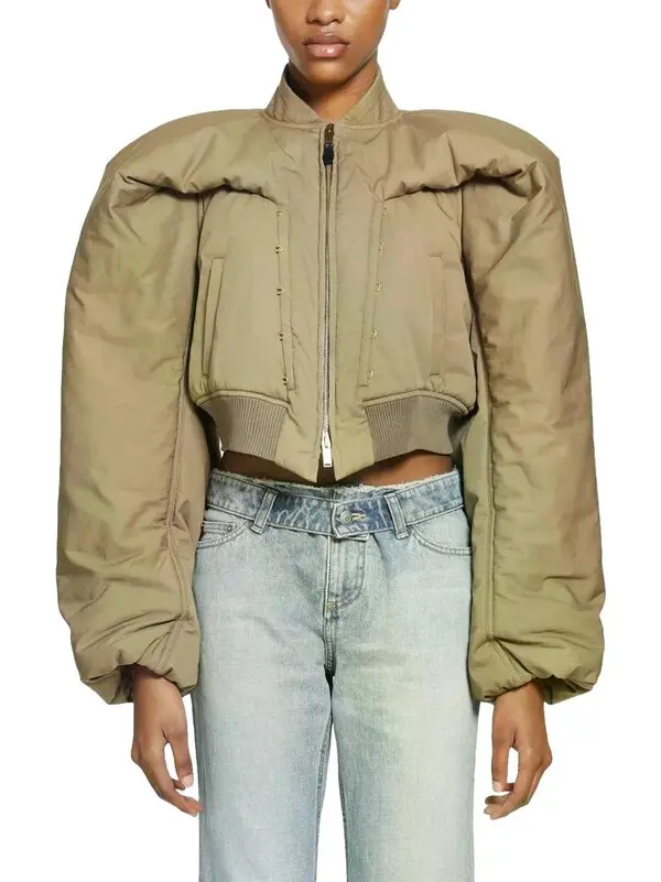 Alexander McQueen Exaggerated-shoulder Cropped Bomber Jacket - Neutrals