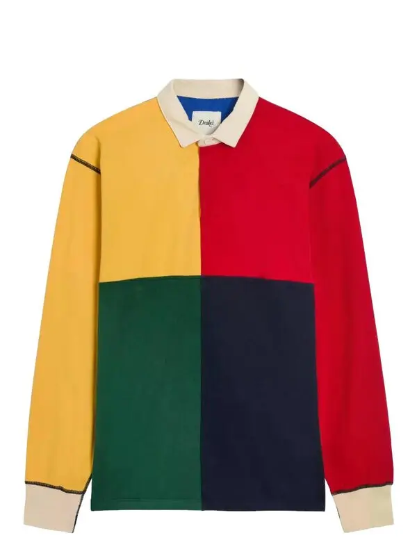 DRAKE'S Colour-block Long-sleeves Polo Shirt - Yellow