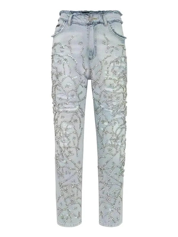 Philipp Plein Crystal-embellished Mom-fit Jeans - Blue