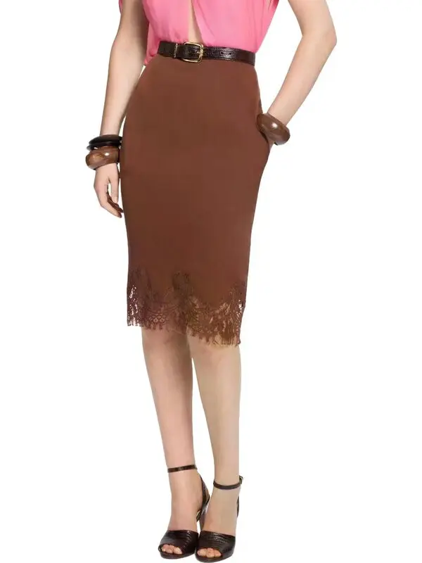 Elie Saab Mid-length Pencil Skirt With Lace - Brown