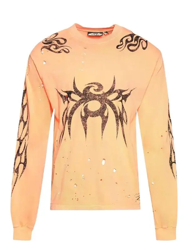 HELLSTAR Distressed Graphic-print T-shirt - Orange