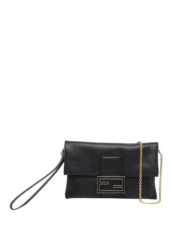 Fendi Mamma Baguette Leather Clutch - Black