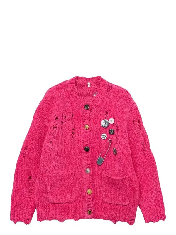R13 Distressed Pin-embellished Cardigan - Pink