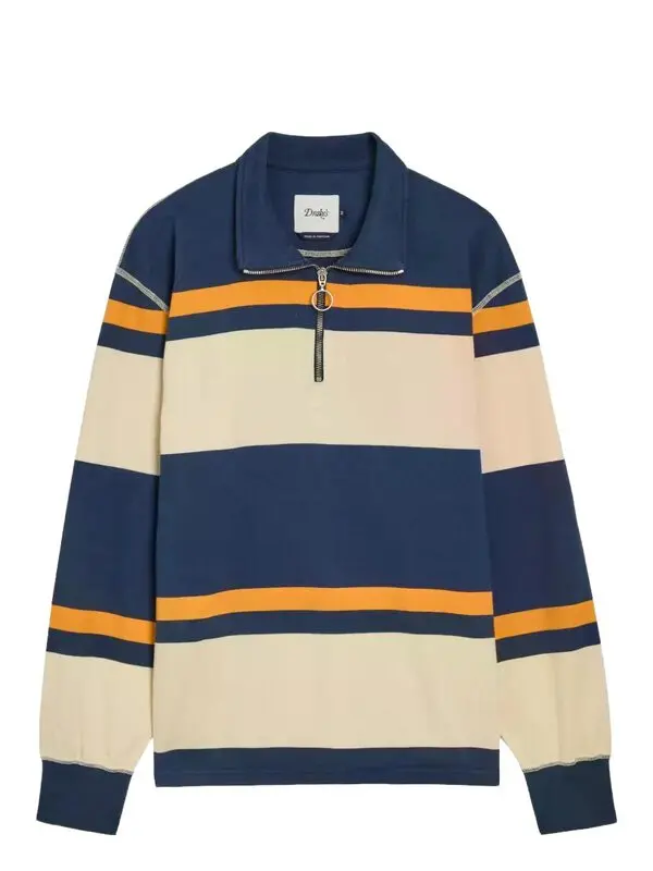 DRAKE'S Striped Zip-fastening Polo Shirt - Blue