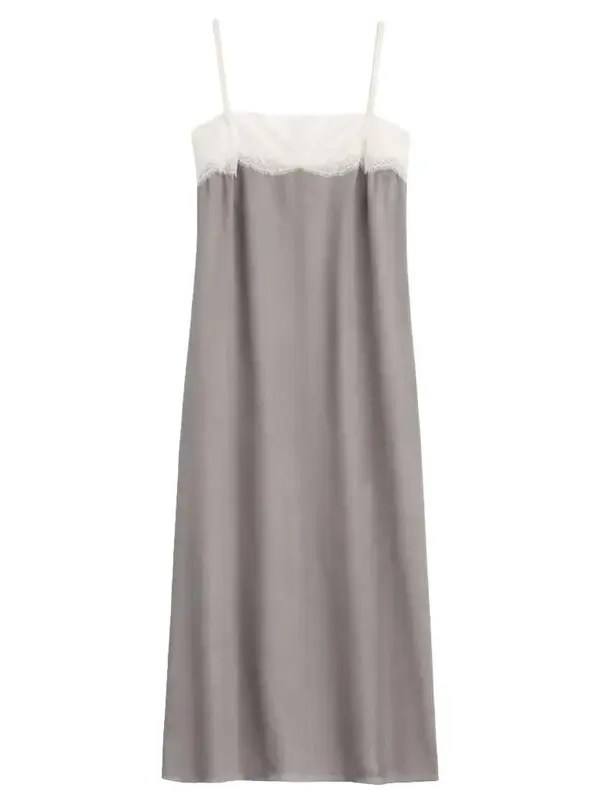 Carven Lace-embellished Pleated Slip Dress - Grey