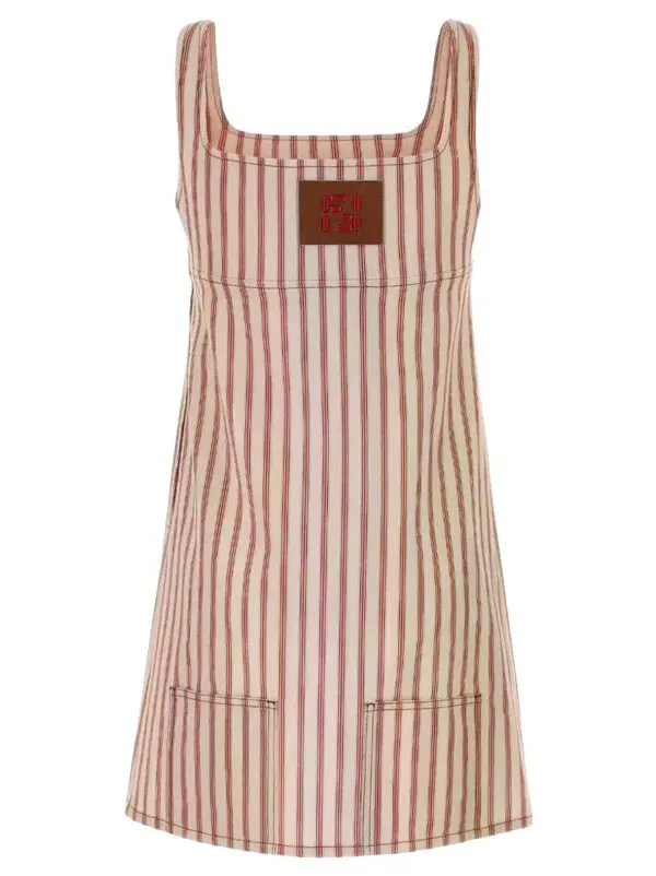 Fendi Striped Embroidered A-line Dress - Neutrals