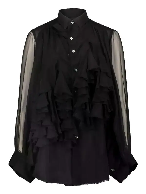 Comme Des Garçons Ruffled Sheer-panel Shirt - Black