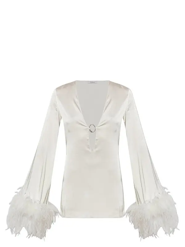 Oseree Feather Trim Mini Dress - White