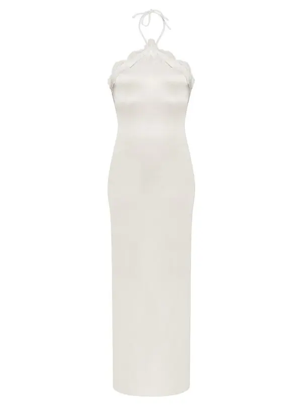 Oseree Dress With Lace Trim - White