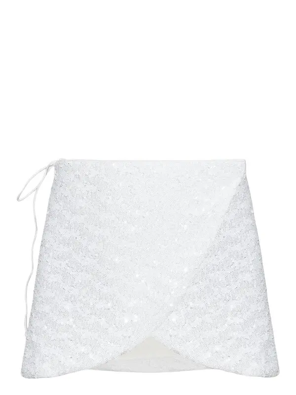 Oseree Sequin Mini Skirt - White
