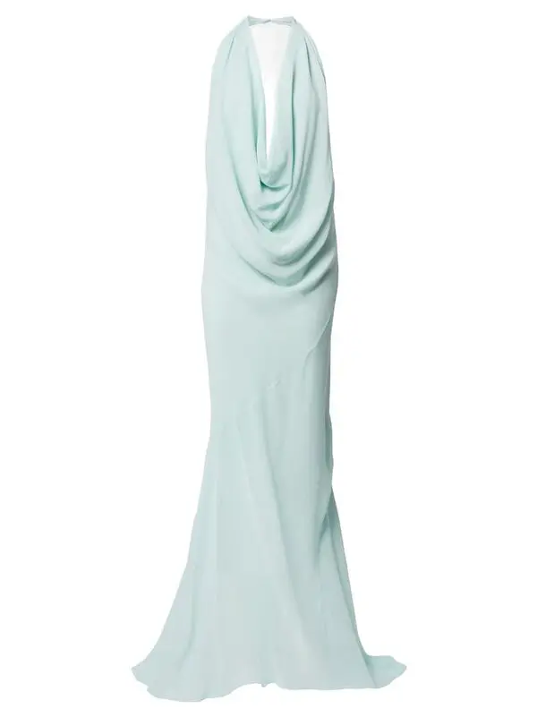 MUGLER Draped Sheer Silk Crêpe Georgette Gown - Blue