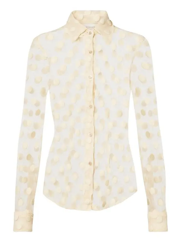 Dries Van Noten Polka-dot Cotton-blend Mesh Shirt - Beige