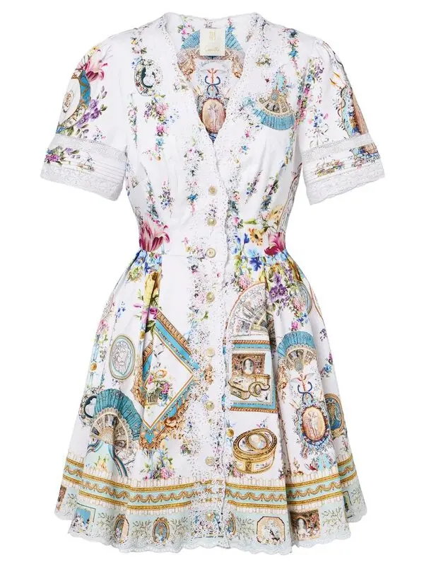 Camilla Embellished Printed Cotton Minidress - Multicoloured