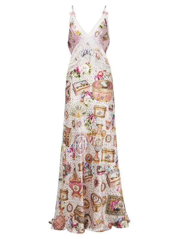 Camilla Lace-trimmed Printed Silk Maxi Dress - Multicoloured