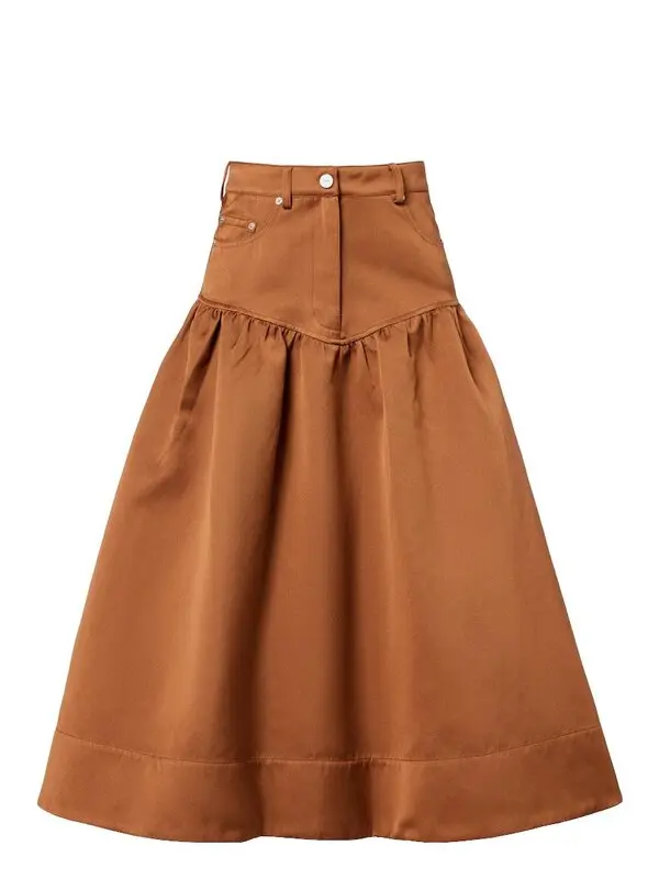 GANNI Peplum Midi Skirt - Brown